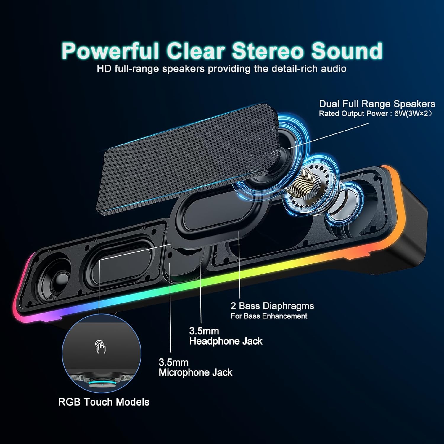 Computer Speakers - Wired USB Powered Bluetooth Computer Sound Bar with ...